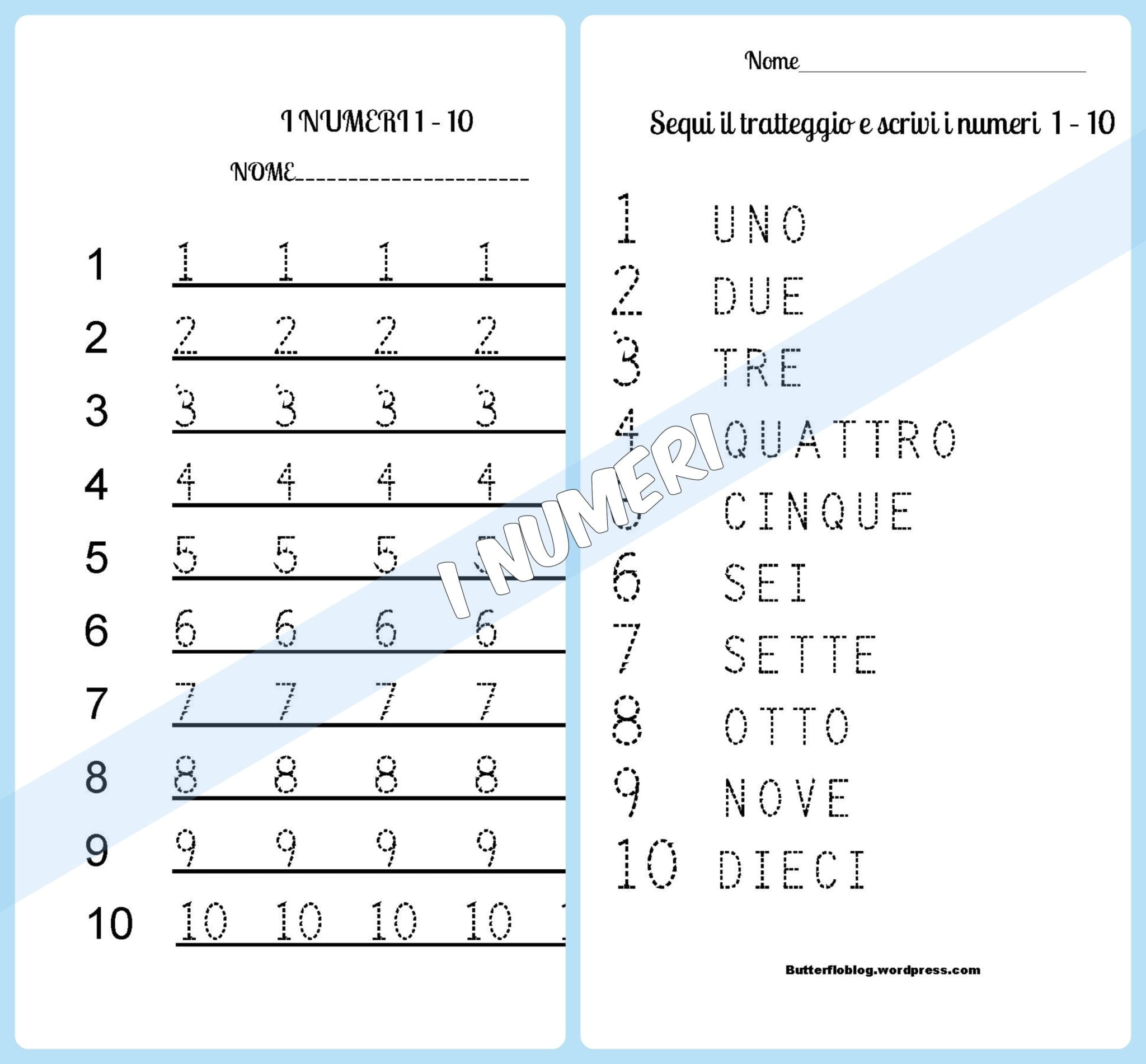 Segui il Tratteggio e Scrivi i Numeri 1-10 - Butterflo Kids
