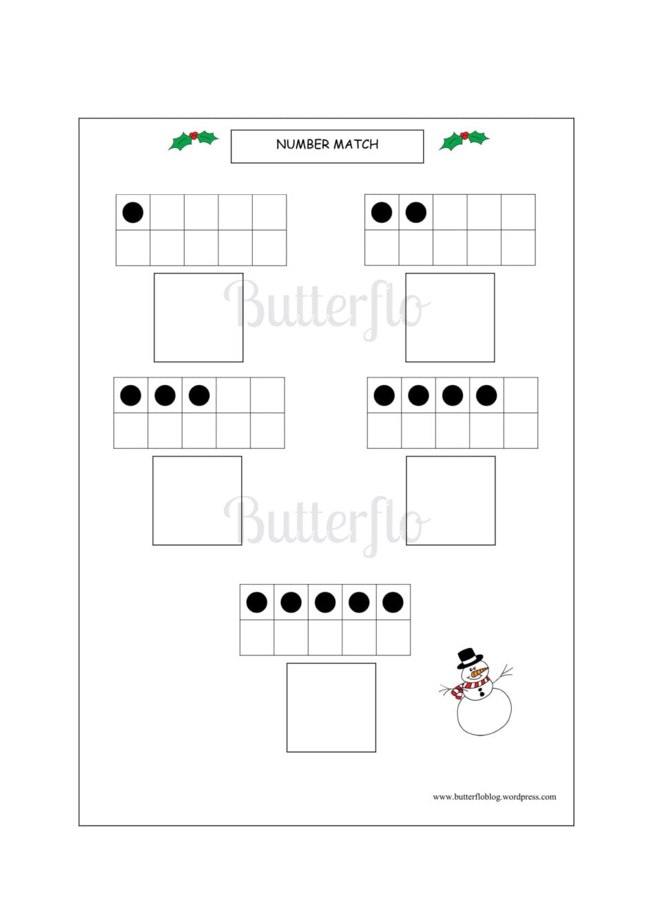 Christmas Snowman Number Match 1-10 - Butterflo Kids