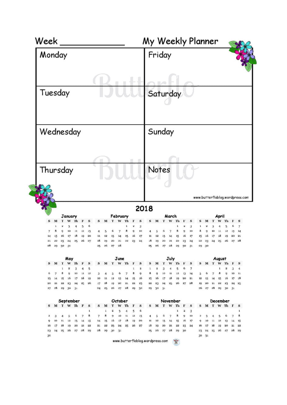 2018 New Year Planner - Butterflo Kids