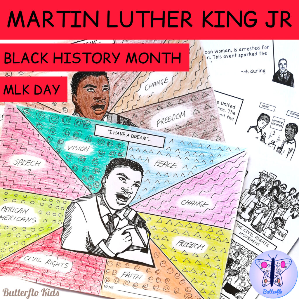 Martin Luther King Jr Colouring Page and Triorama - Butterflo Kids