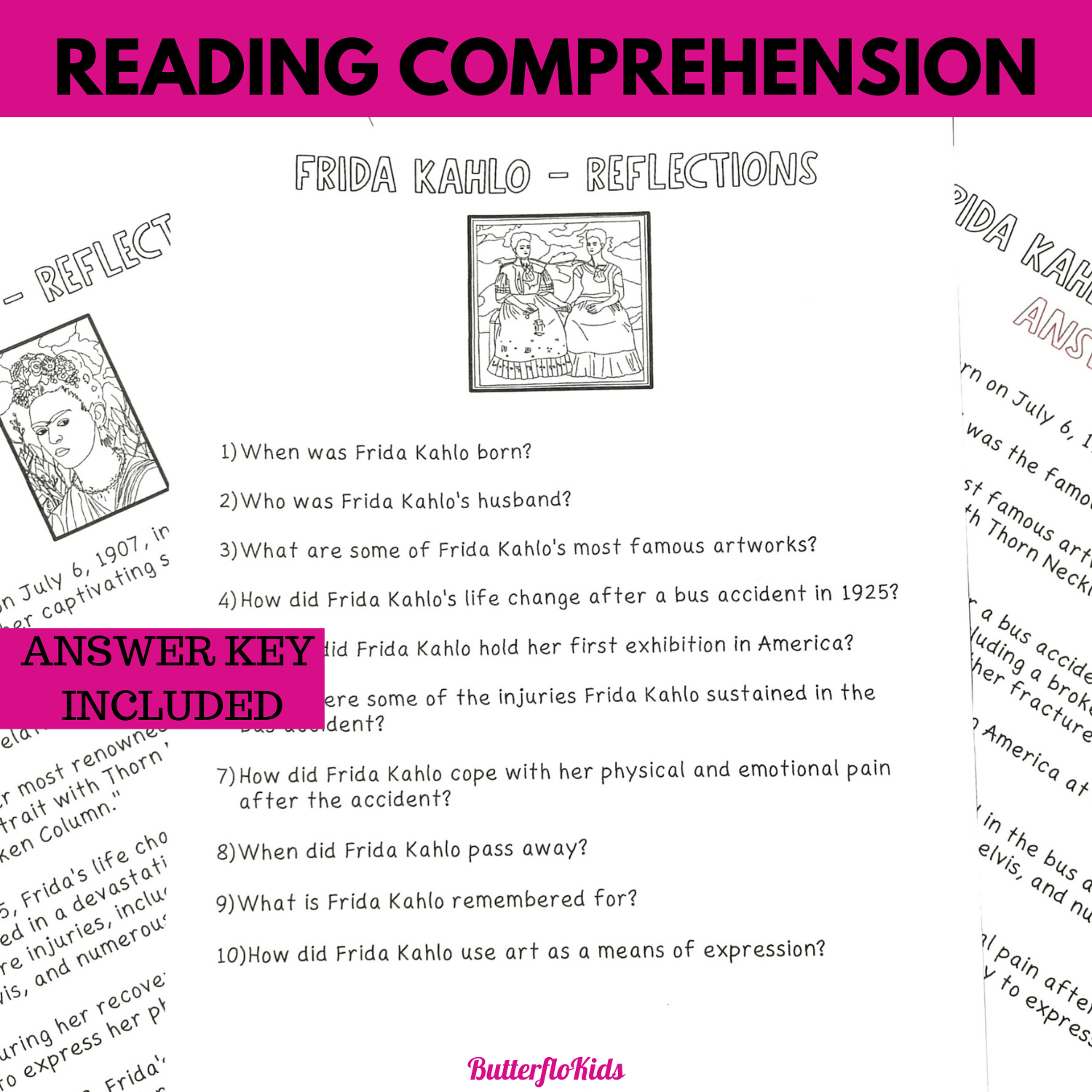 Frida Kahlo Women's History Month Reading Comprehension - Butterflo Kids