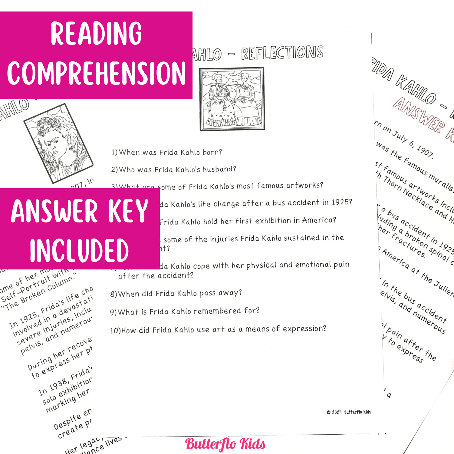 Frida Kahlo Women's History Month Reading Comprehension - Butterflo Kids