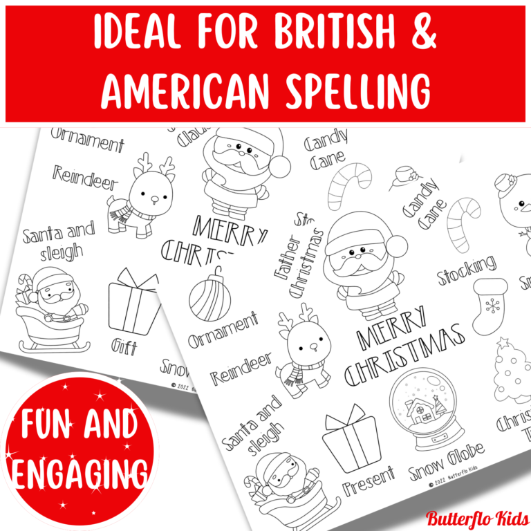 Christmas Vocabulary Colouring Page - Butterflo Kids