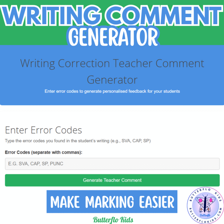 ESL Writing Correction Codes with Guide - Butterflo Kids