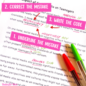 ESL Writing Correction Codes with Guide - Butterflo Kids