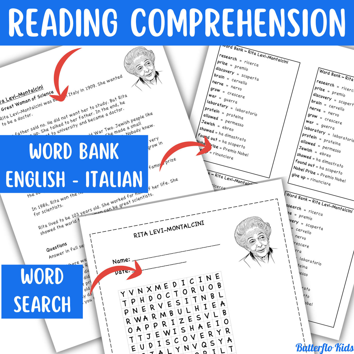 Rita Levi-Montalcini Reading Comprehension - Butterflo Kids